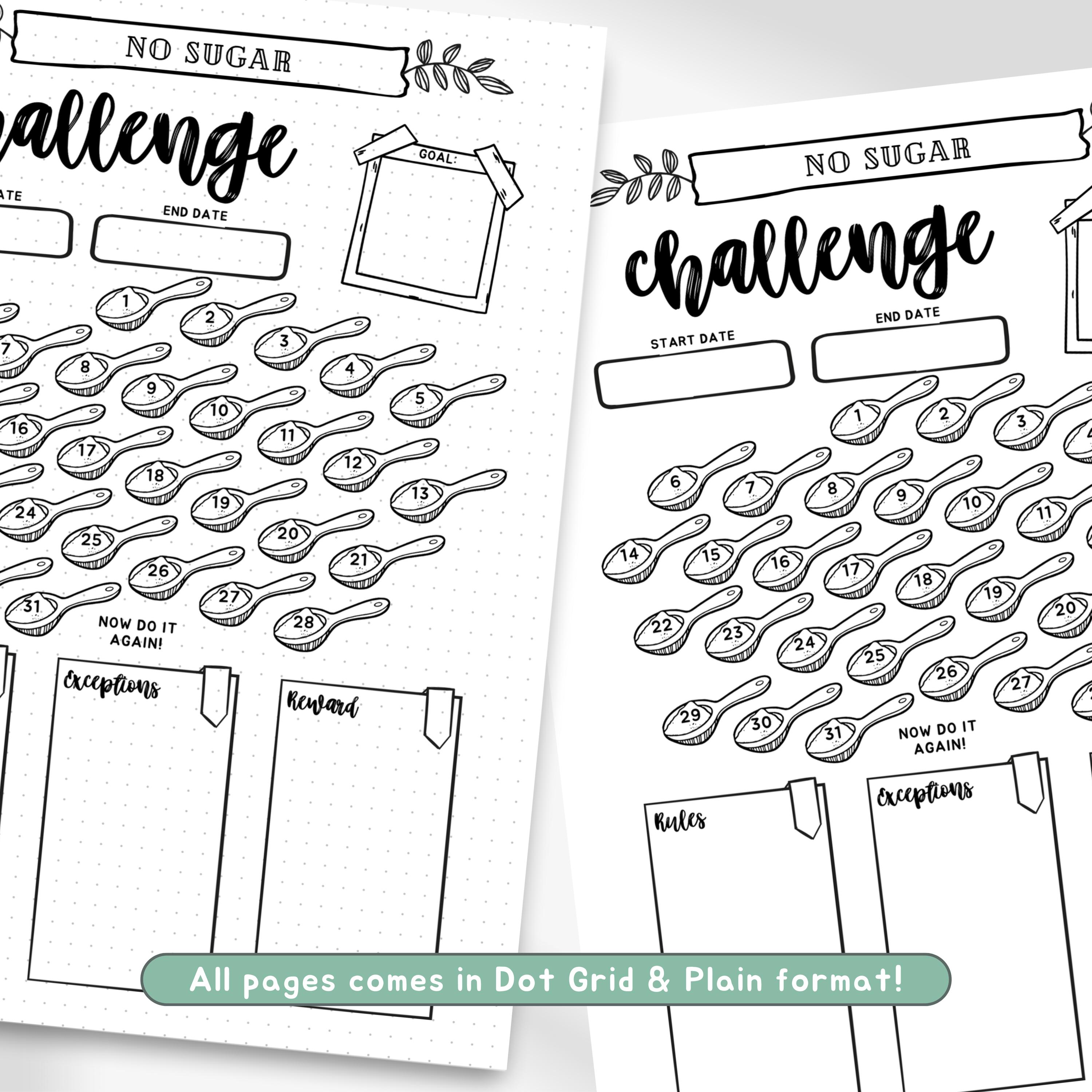 30 Days No Sugar Challenge, Printable Journal Page, Sugar Free, Sugar ...
