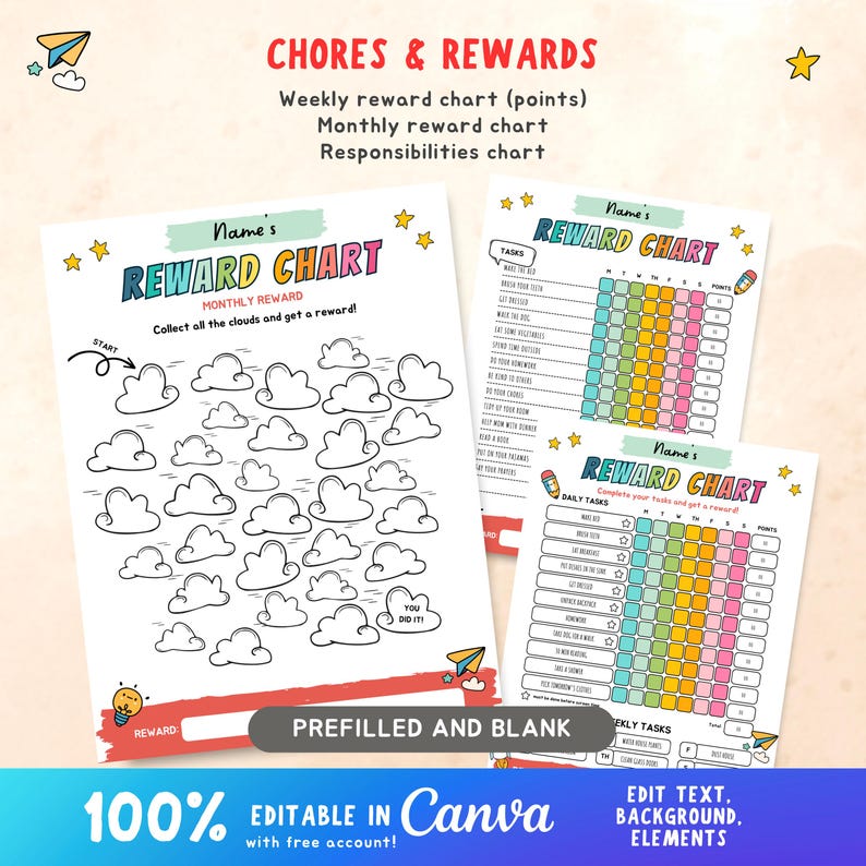 Editable Reward Bucks & Reward Chart for Kids, Printable Reward Coupons ...