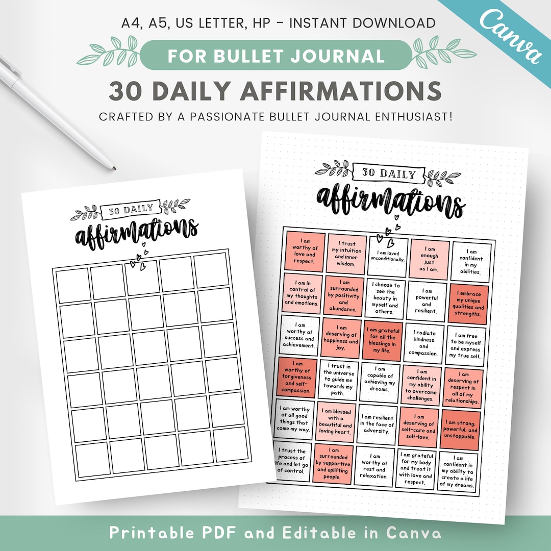 30 Daily Affirmation, 30 Positive Affirmation, Printable Daily ...