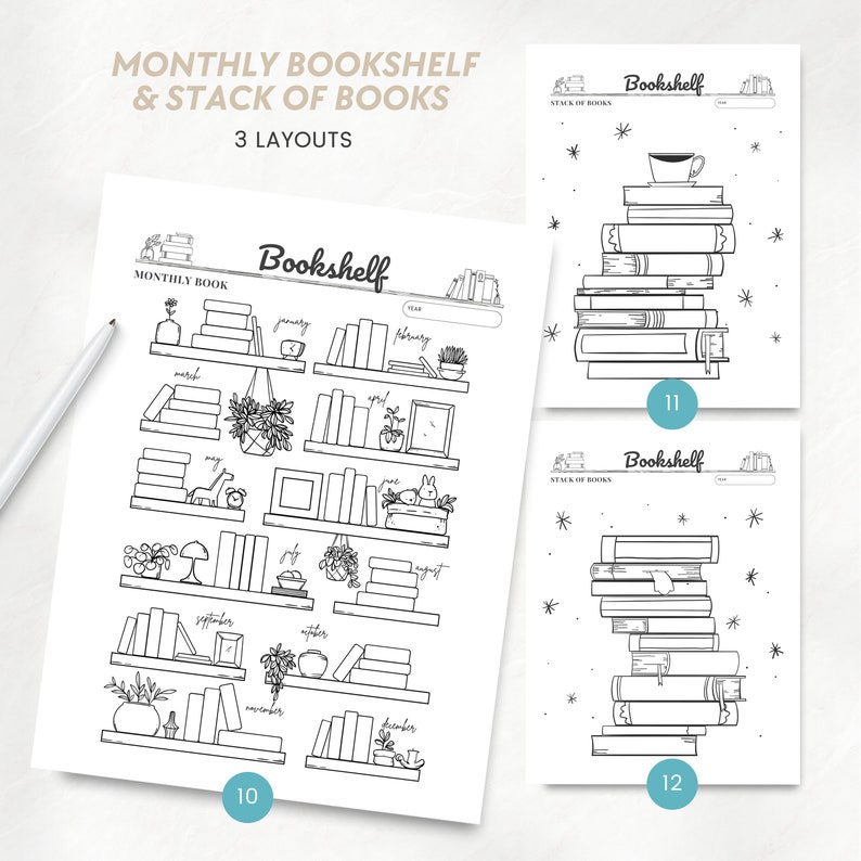 Editable Reading Tracker, Printable Bookshelf Bundle, 50 & 100 Books ...
