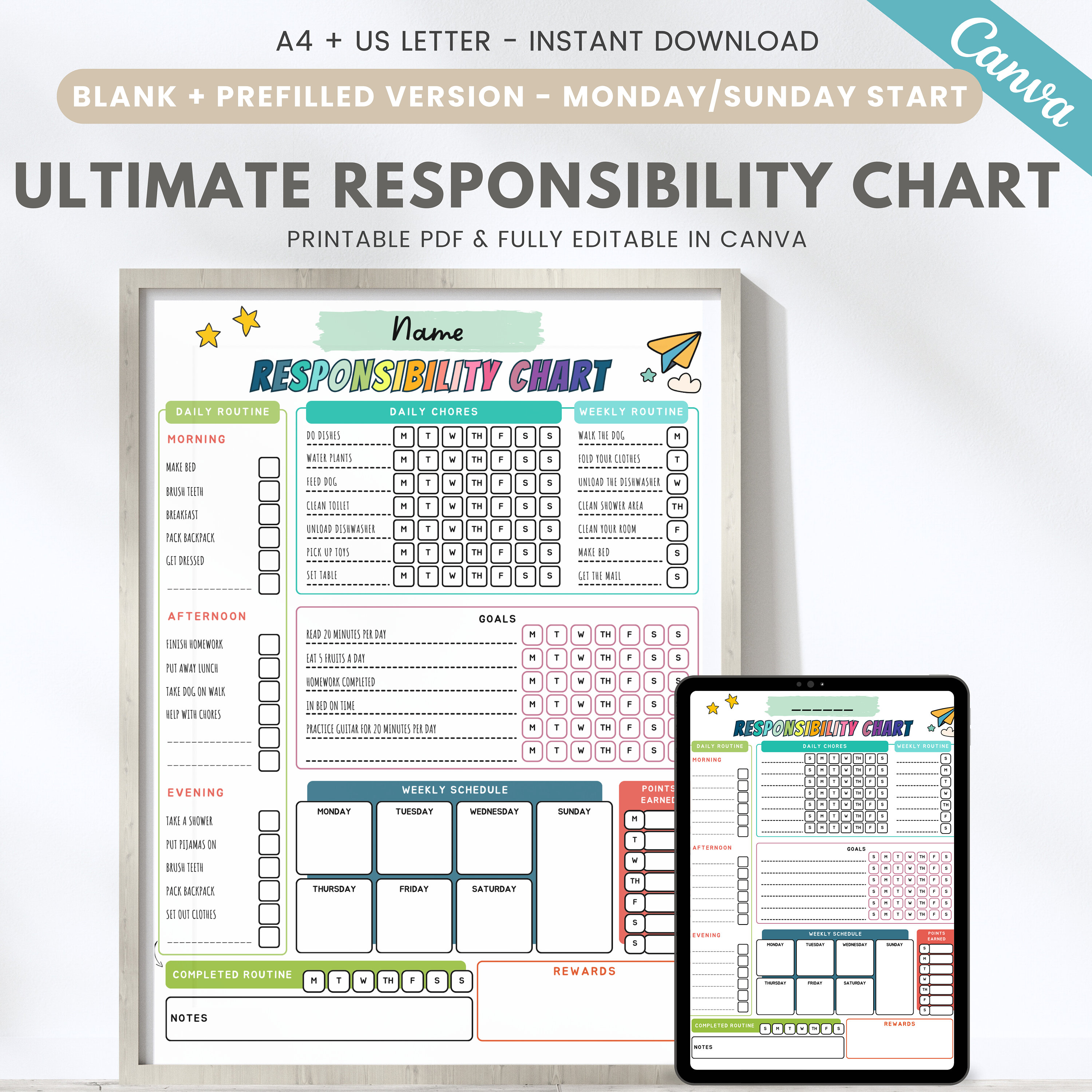 Editable ADHD Chore Chart for Kids, Printable Responsibility Chart ...