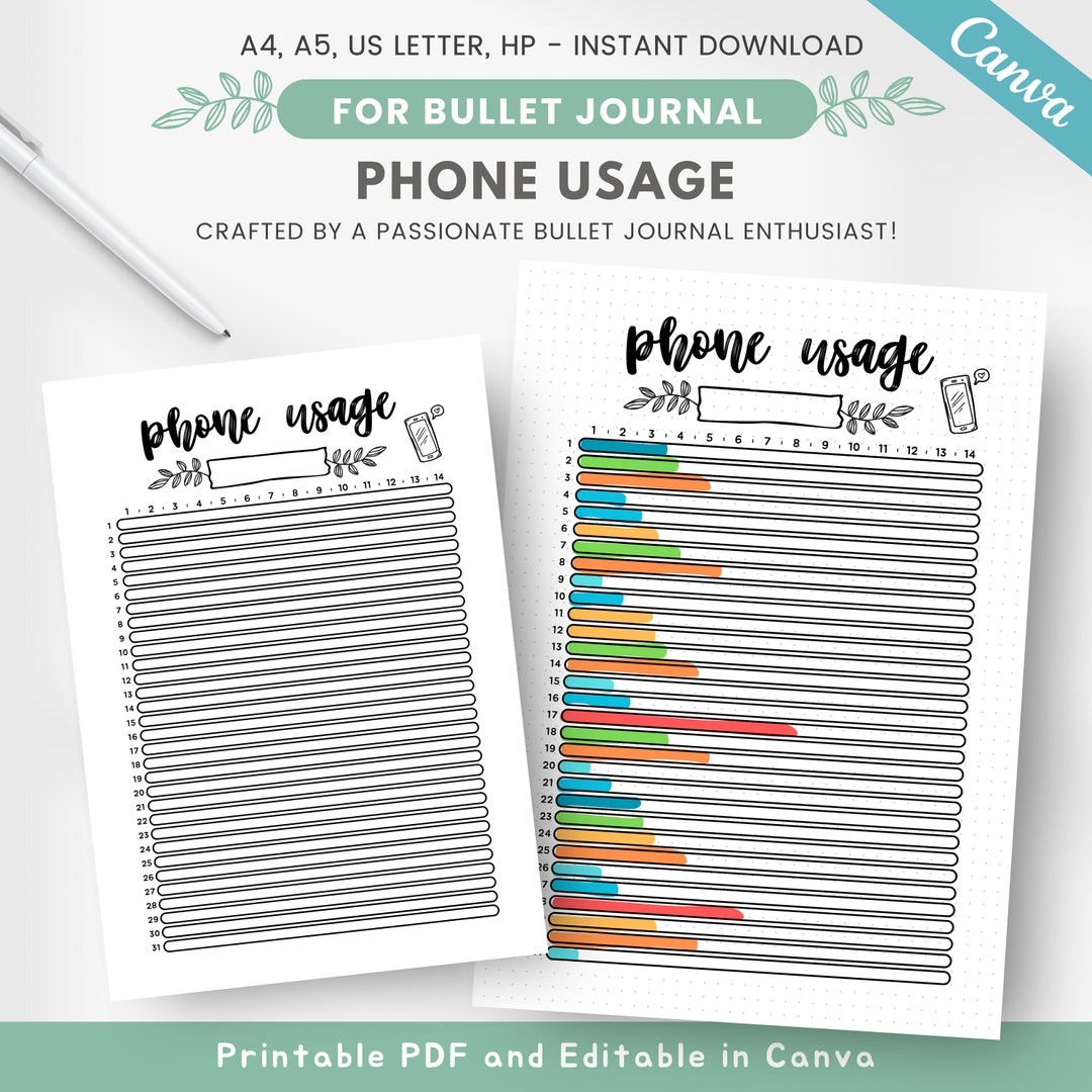 Printable Monthly Screen Time Tracker, Premade Phone Usage Tracker Page ...