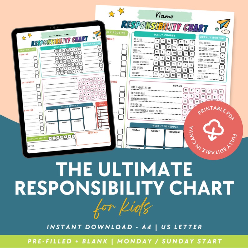 Editable ADHD Chore Chart for Kids Printable Responsibility - Etsy ...