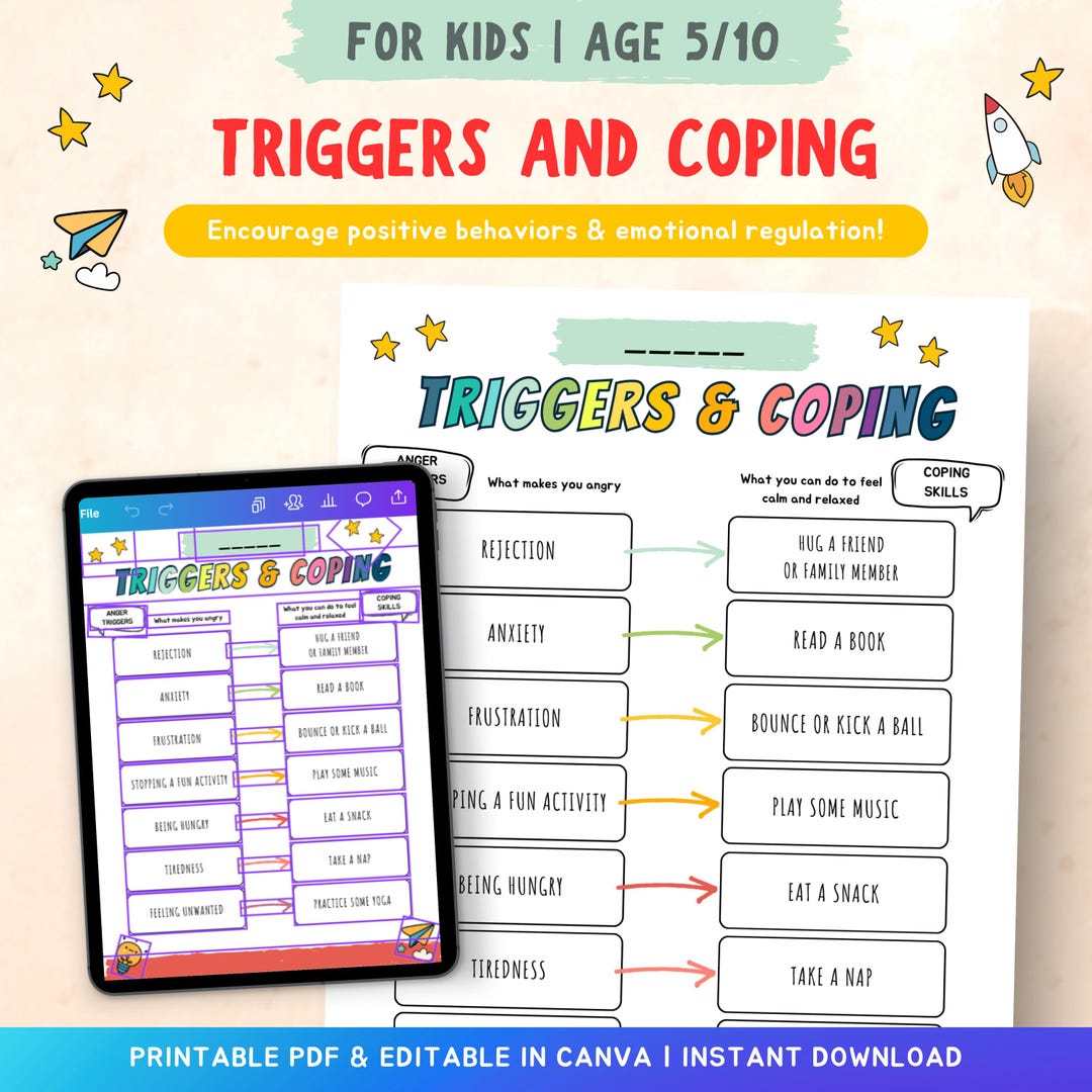Triggers and Coping, PRINTABLE & EDITABLE Kids Chart, Kids Coping ...