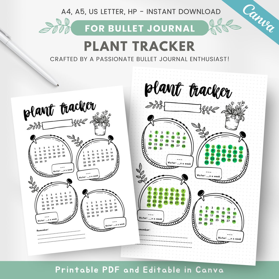 Printable Plant Watering Schedule, Plant Care Tracker Page for Bullet ...