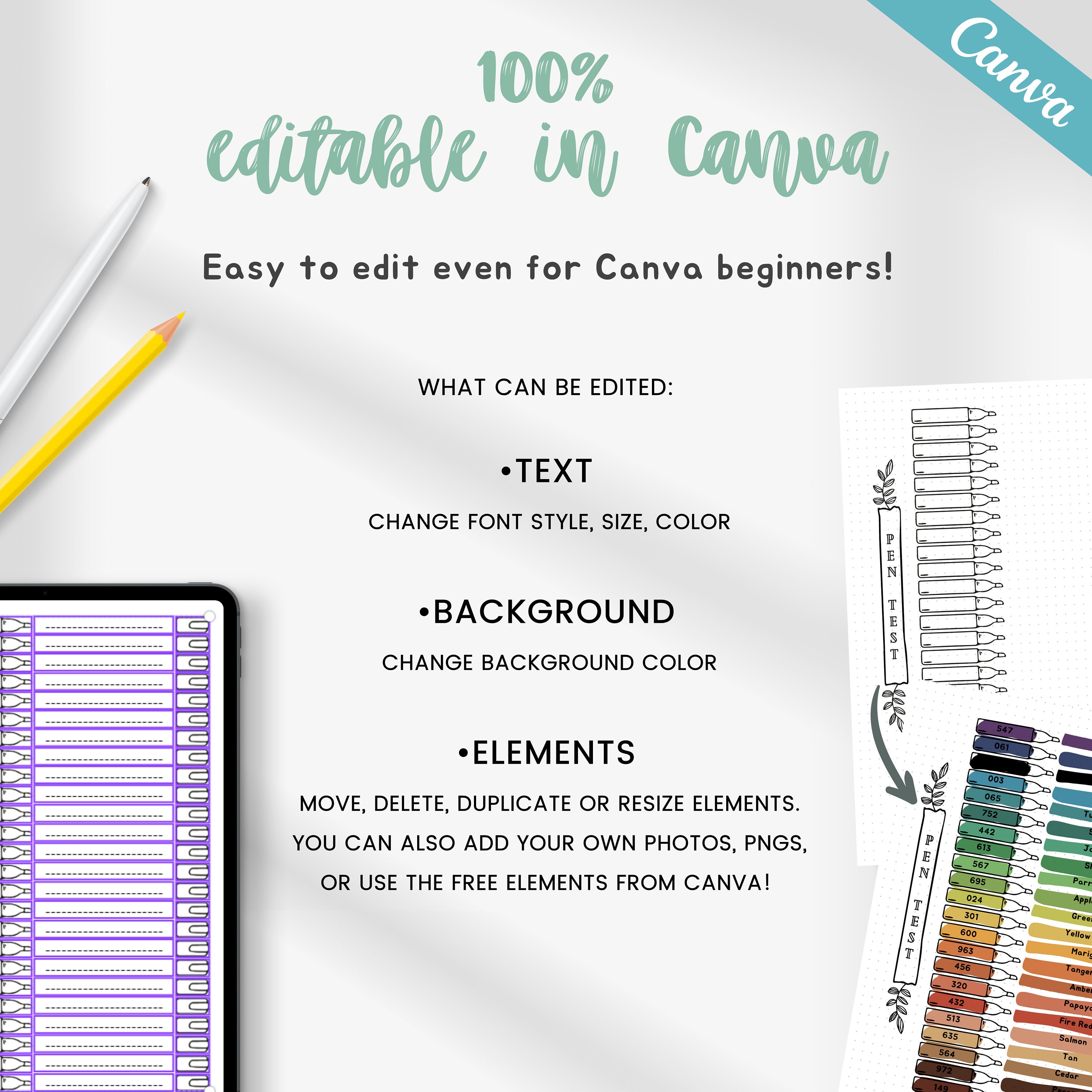 Printable Pen Test Page, Pen Tracker, Premade Bullet Journal Page ...