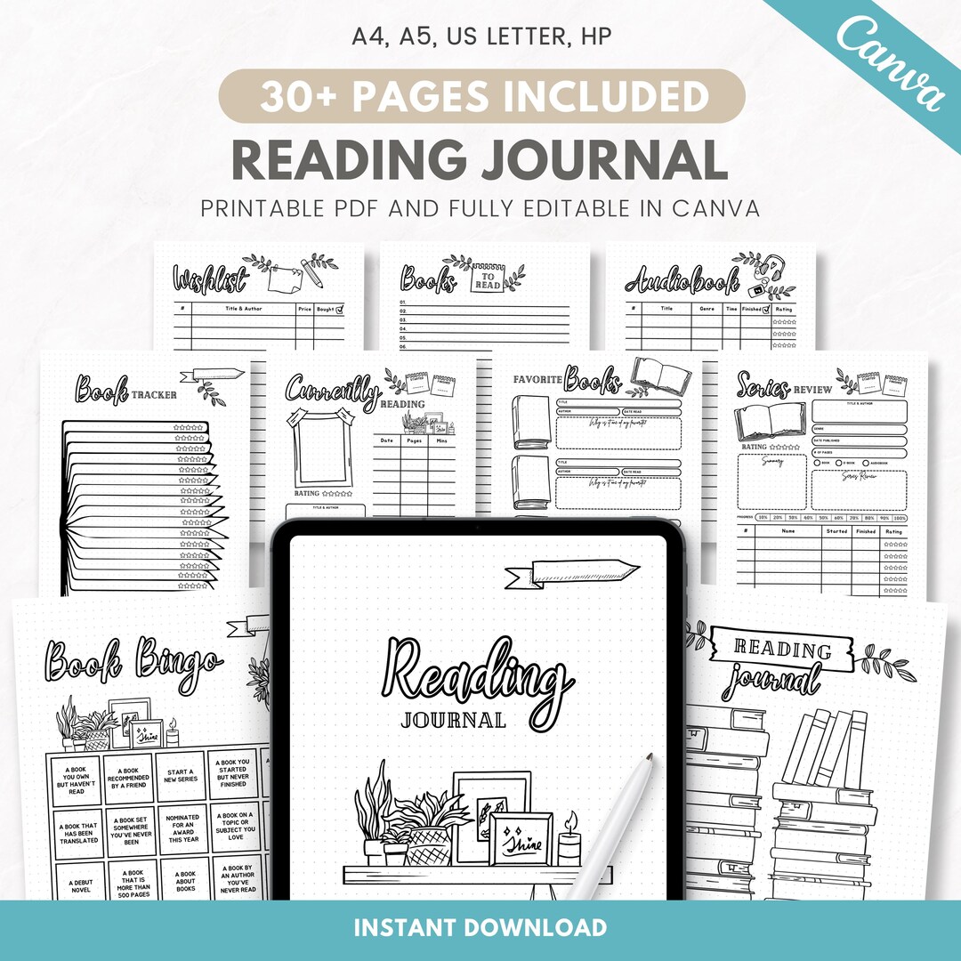 Reading Journal Bundle, Printable Reading Planner Insert, Book Trackers ...