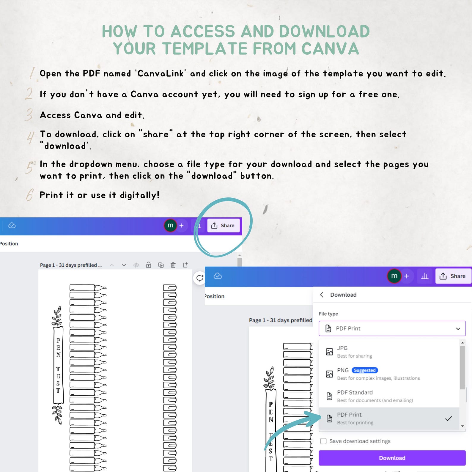 Printable Pen Test Page, Pen Tracker, Premade Journal Page, Marker Log ...