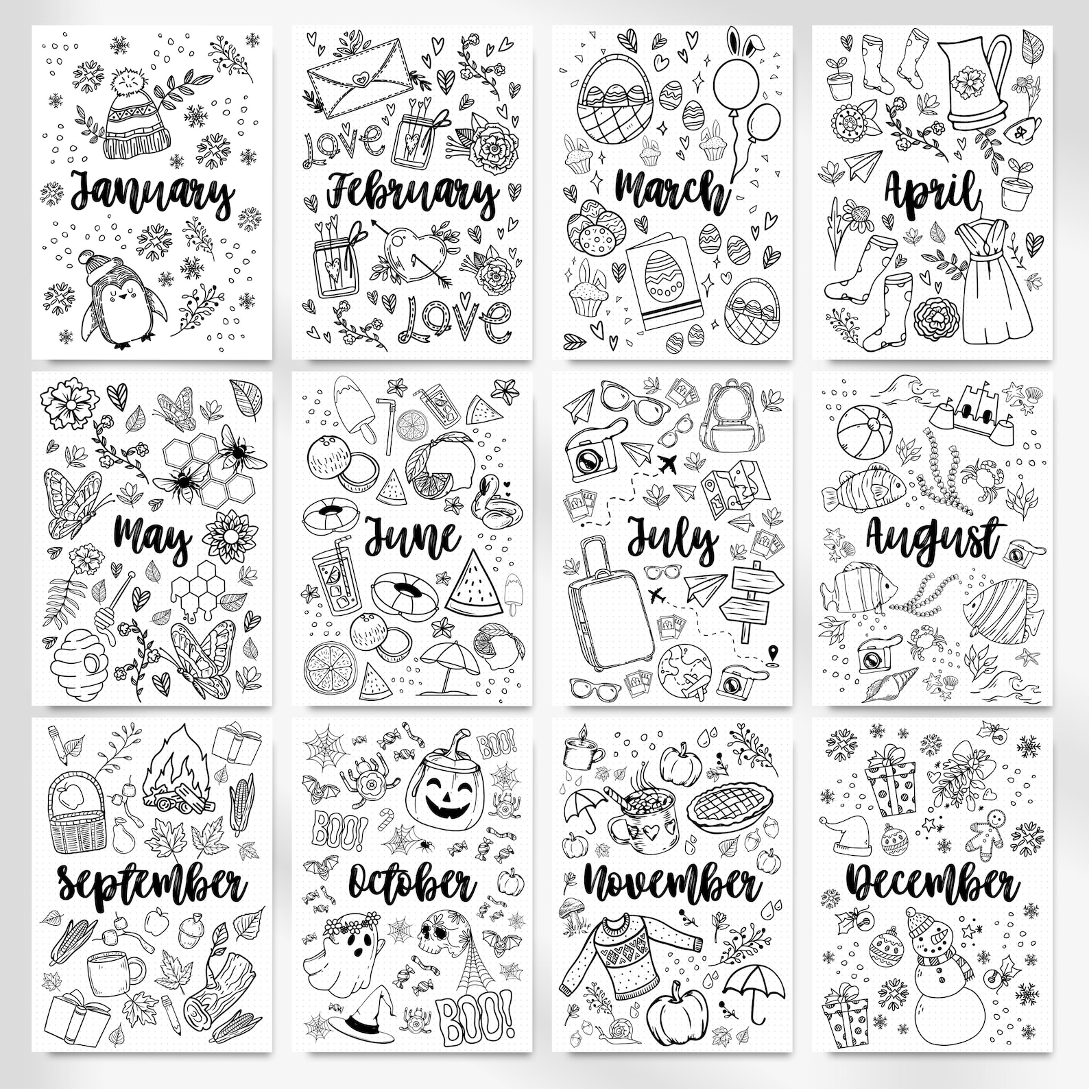 12 Month Cover Pages, 12 Month Title Insert, Editable Monthly Journal ...