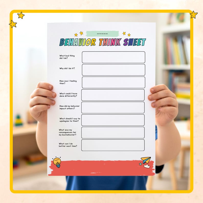Behavior Think Sheet for Kids, PRINTABLE & EDITABLE Behavior Chart ...
