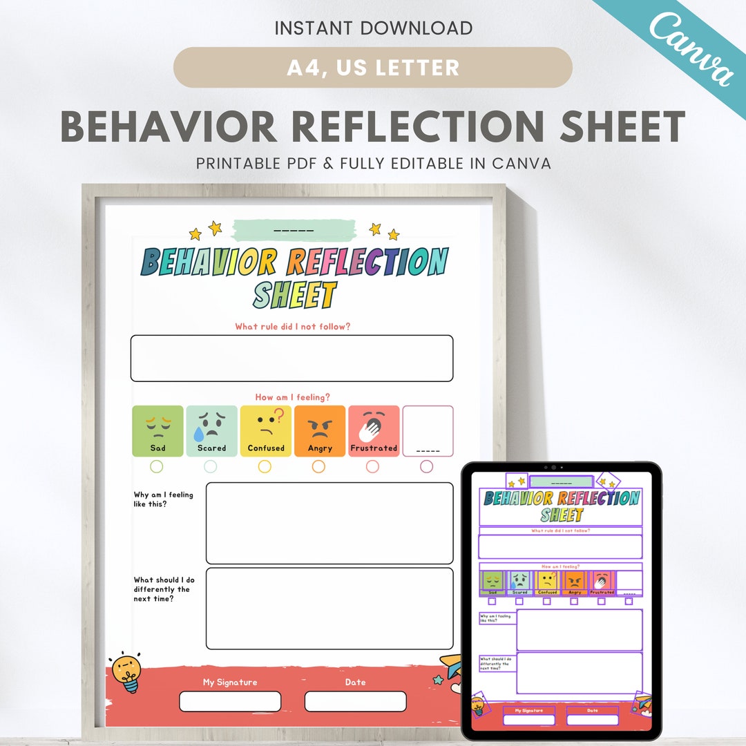Editable Behavior Reflection Sheet, Kids Think Sheet, Toddler Behavior ...