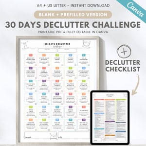 Editable Declutter Checklist, 30 Days Declutter Challenge, Printable ...
