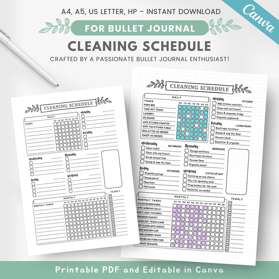 Editable Cleaning Schedule Journal Page, Adhd Cleaning Checklist, Home ...