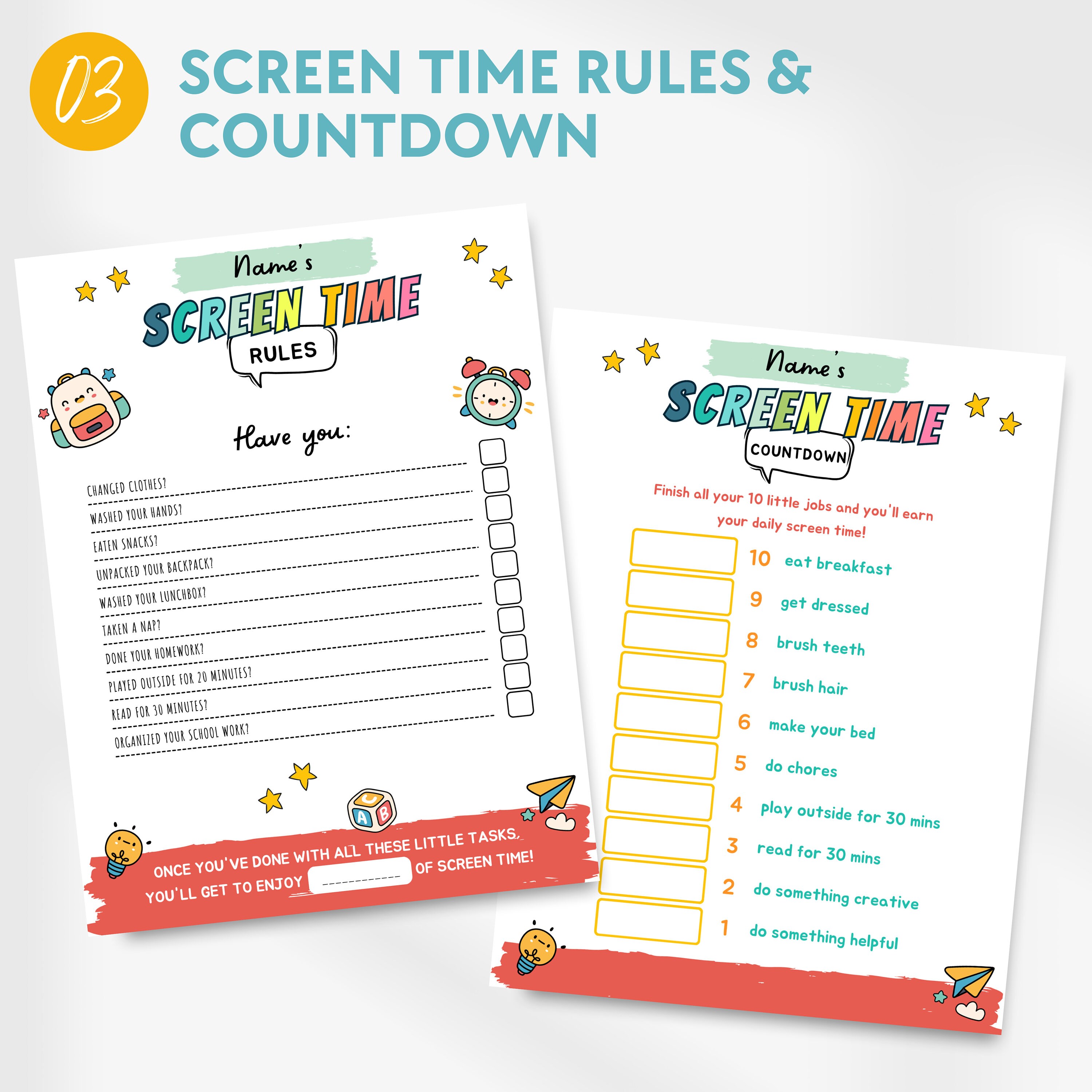 Editable Screen Time Chart With Reward Bucks, Printable Kids Screen ...