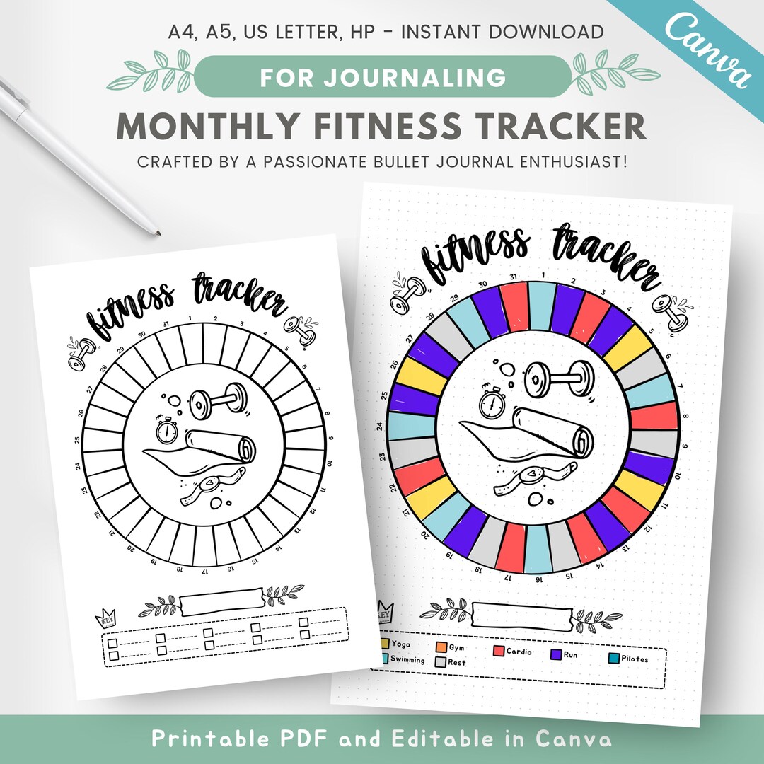 Fitness Tracker Monthly, Exercise Tracker, Workout Tracker, Monthly ...