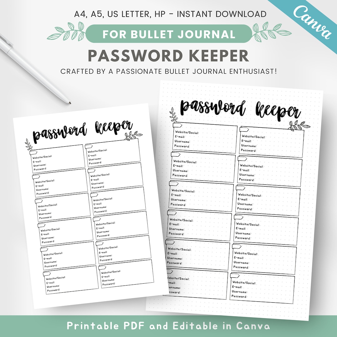 Printable Password Keeper, Premade Password Tracker Page, Password ...