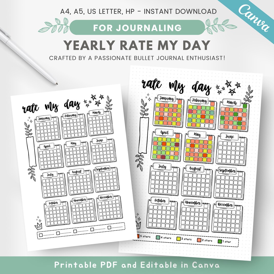 Printable Rate My Day Journal Page, a Year in Dots, My Year in Pixels ...