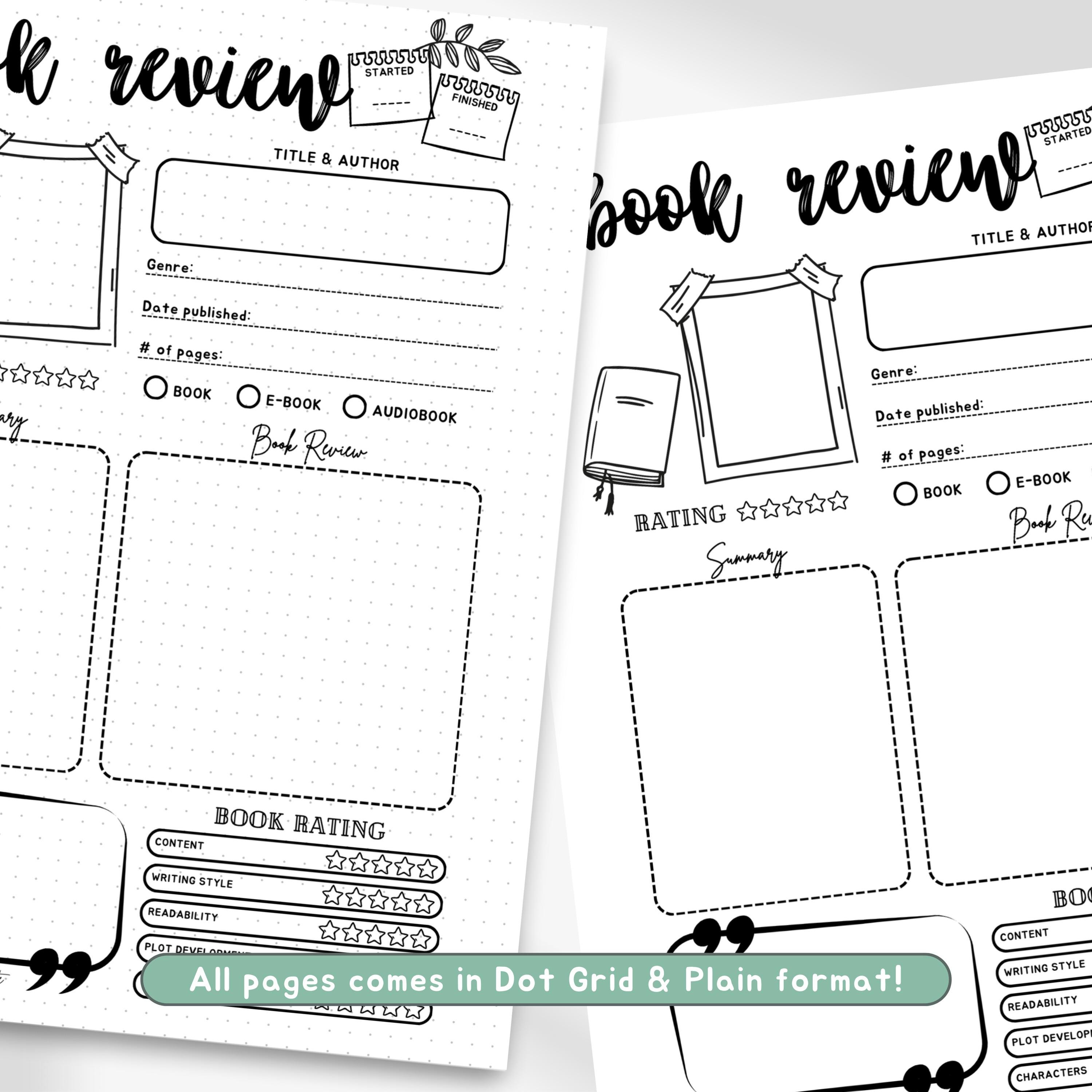 Printable Book Review Template, Bookclub Book Review Page, Digital ...