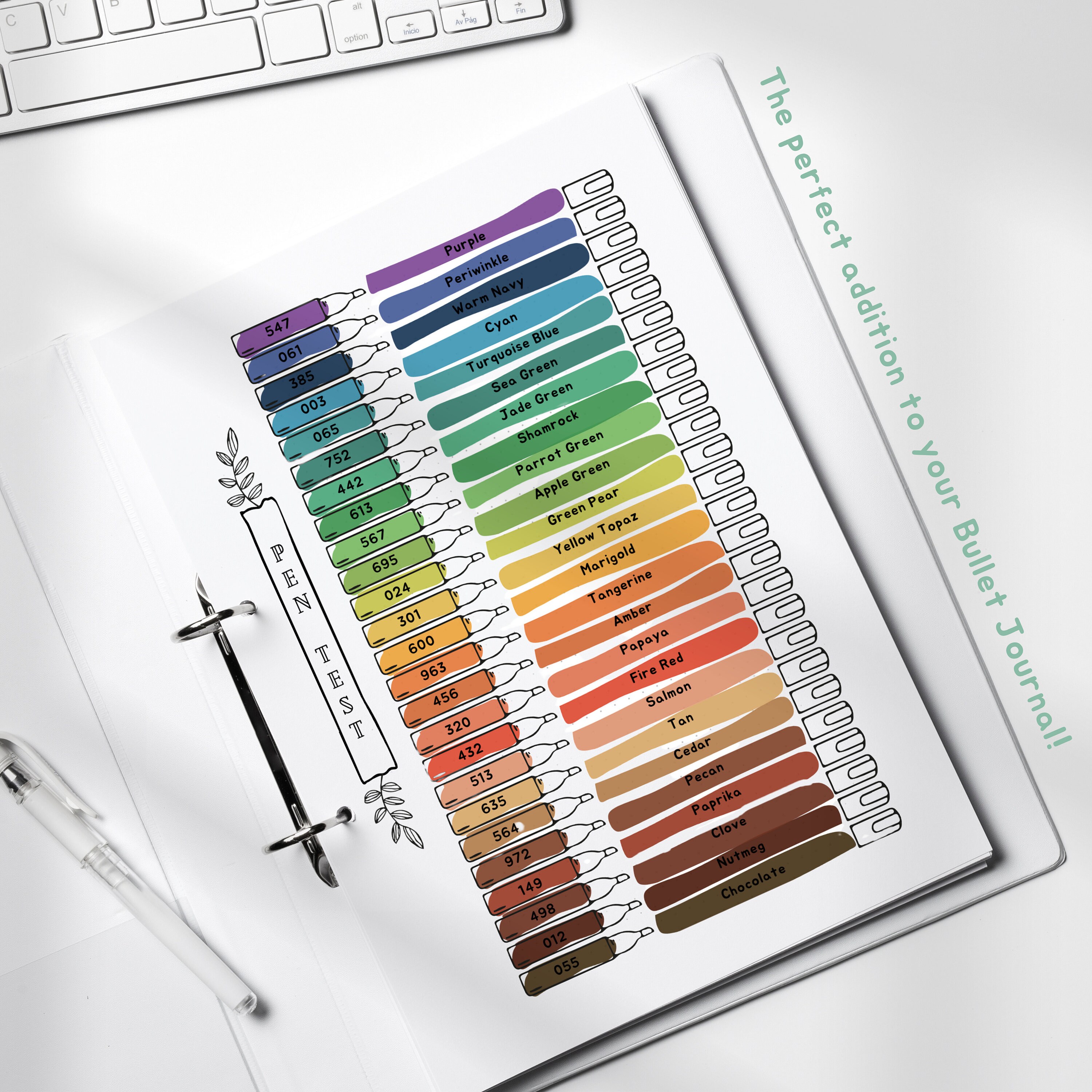 Printable Pen Test Page, Pen Tracker, Premade Bullet Journal Page ...