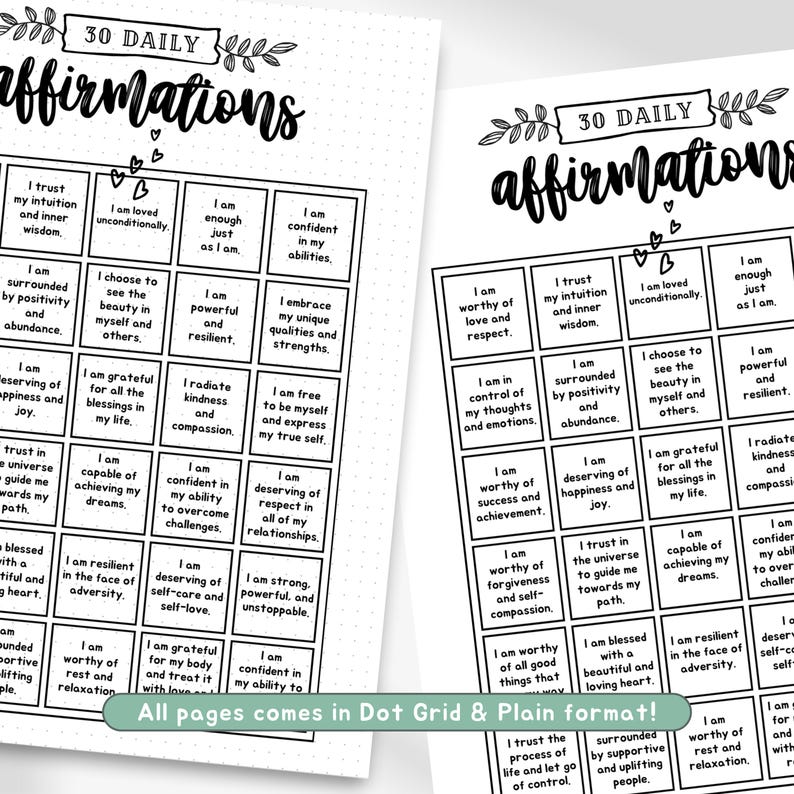 30 Daily Affirmation, 30 Positive Affirmation, Printable Daily ...