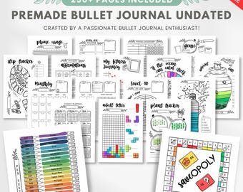 Undated Printable Bullet Journal Bundle, Bullet Journal Printables ...
