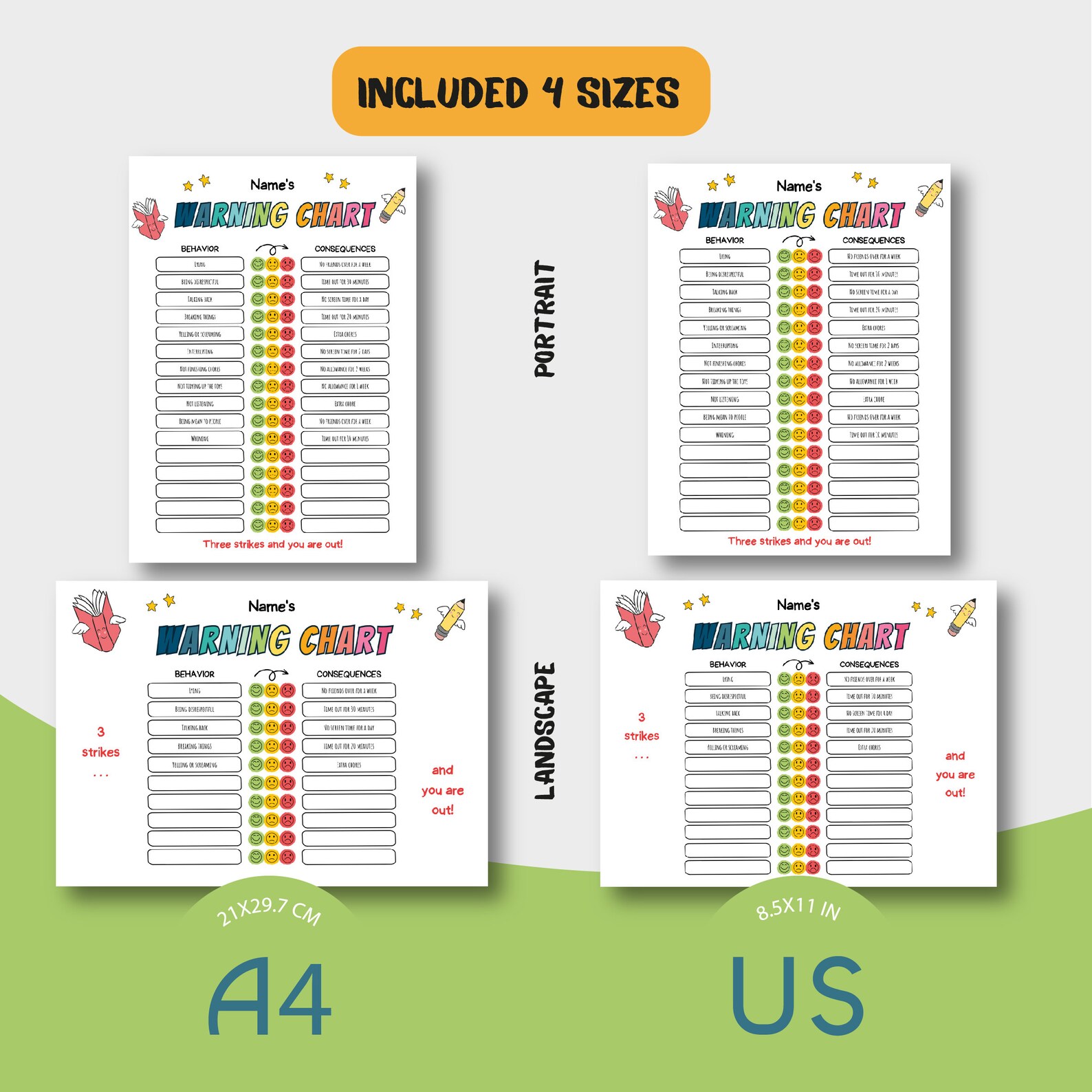 Editable Behavior Chart for Kids 3 Strikes Warning Chart - Etsy