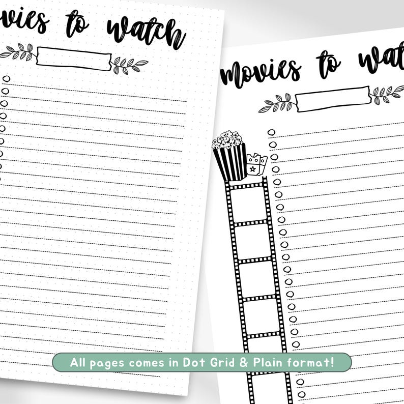 Printable Movies Watchlist, Movies to Watch Bullet Journal Page, Movies ...