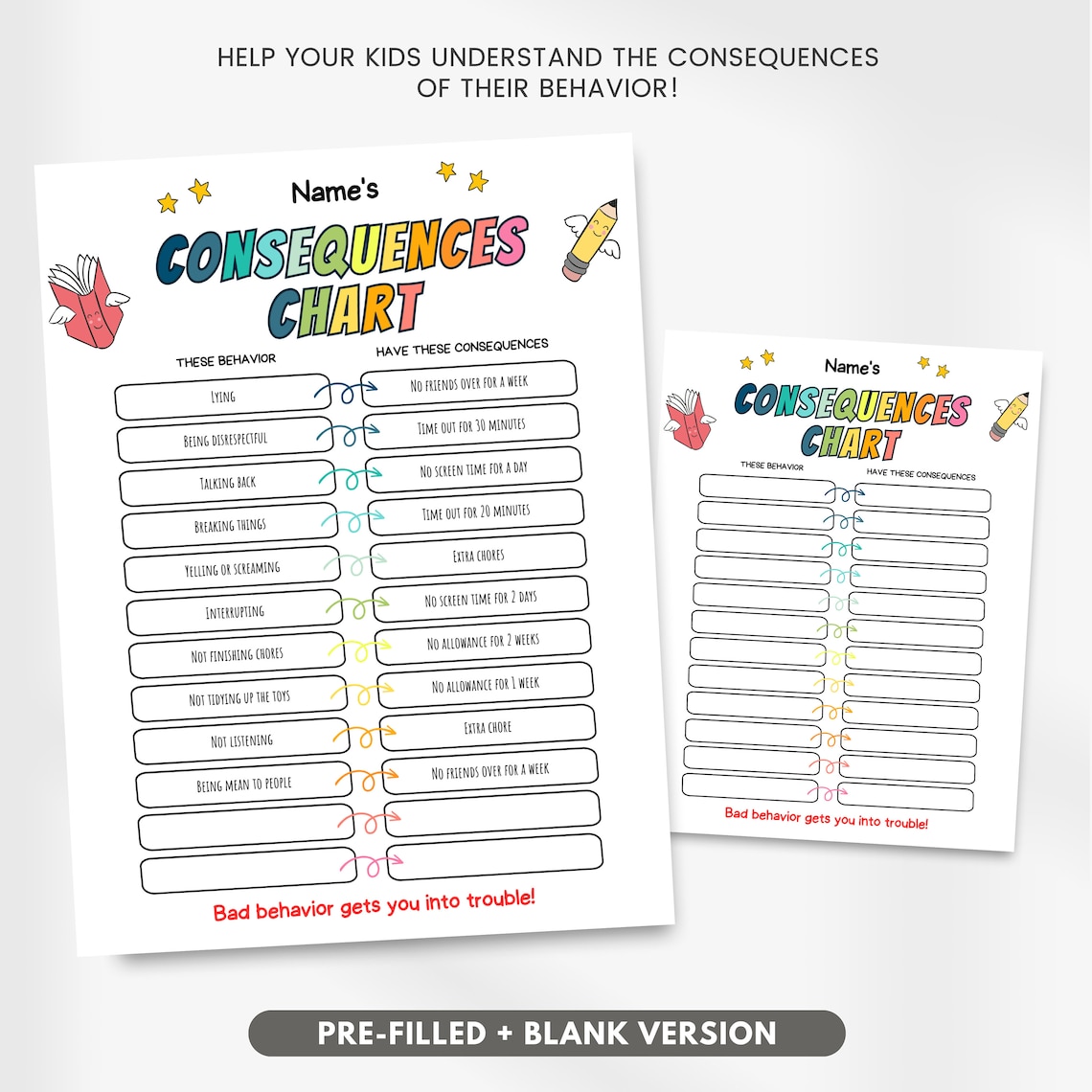 Consequence Chart for Kids, Consequences of My Actions, Good Behavior ...