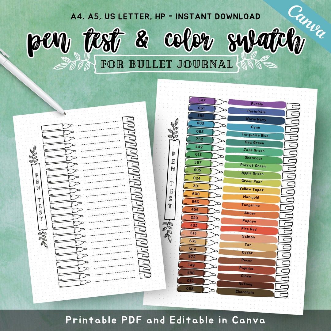 Printable Pen Test Page, Pen Tracker, Premade Bullet Journal Page ...
