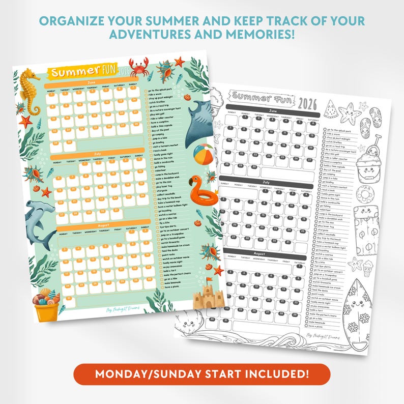 Editable 2026 Summer Calendar Poster, Family Summer Fun Poster, Kids ...