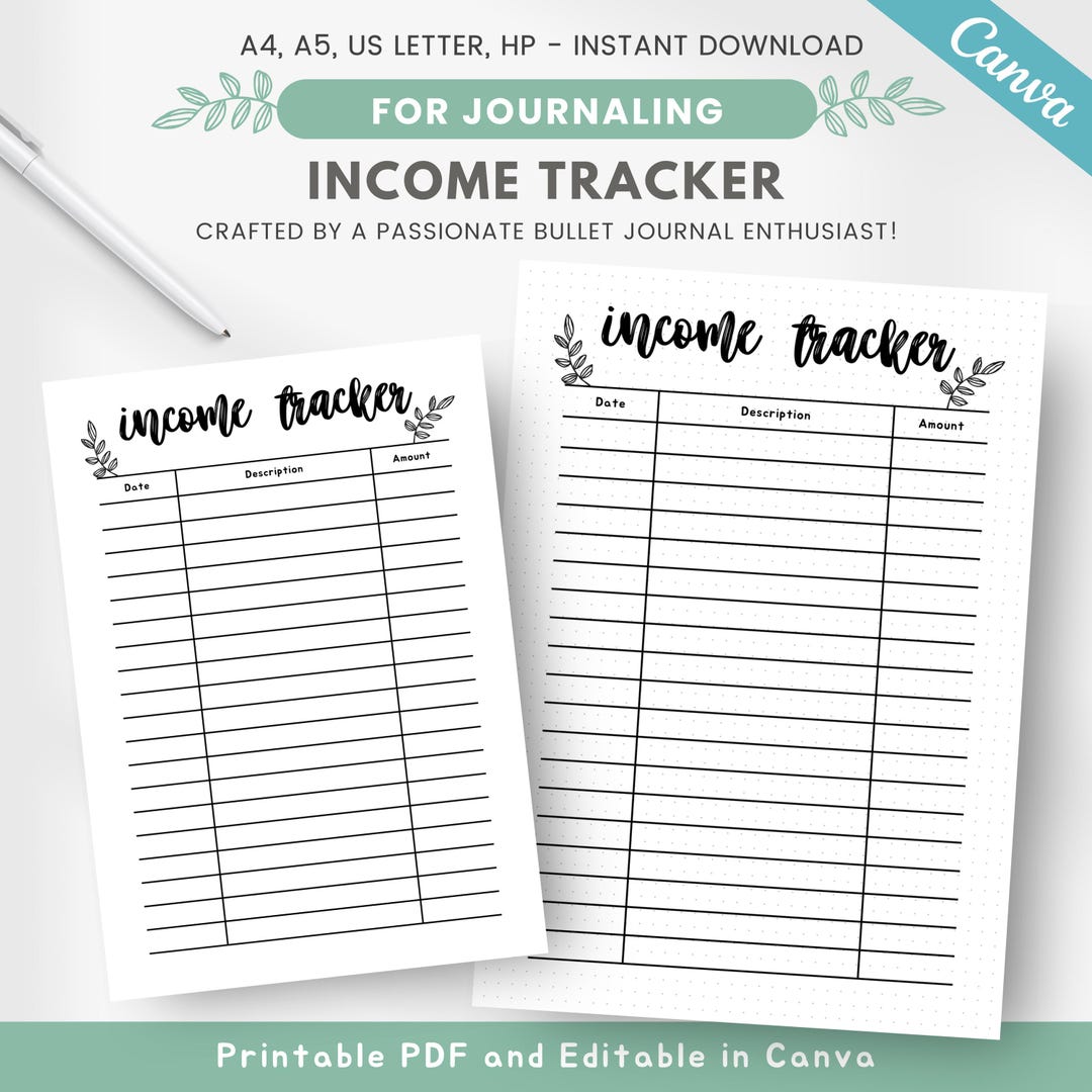 Income Tracker, Money Tracker, Personal / Small Business Income Sheet ...
