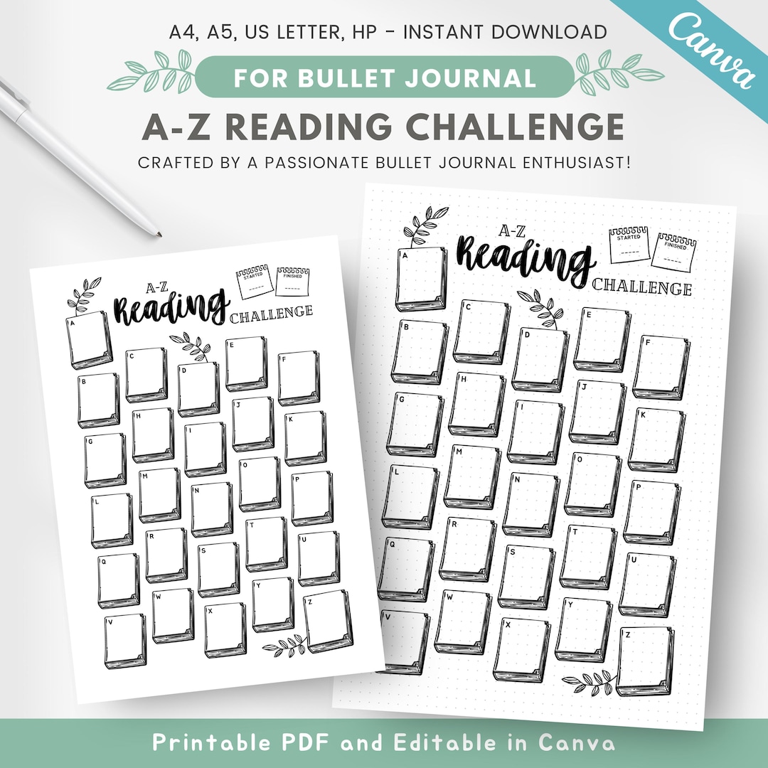 Alphabet Reading Challenge, A-Z Book Challenge, Reading Journal Page ...