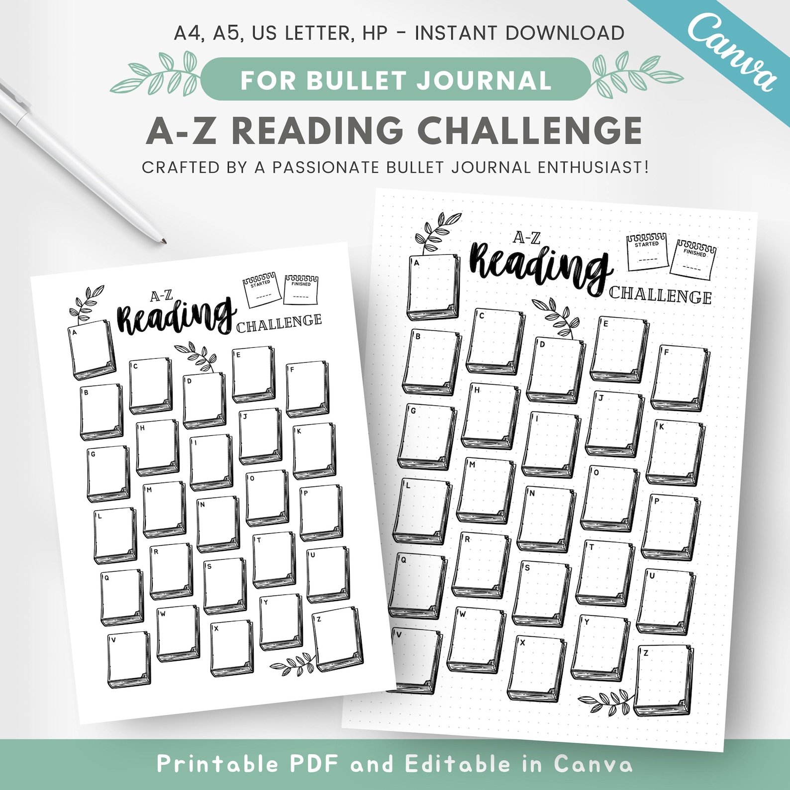 Alphabet Reading Challenge, A-Z Book Challenge, Reading Journal Page ...