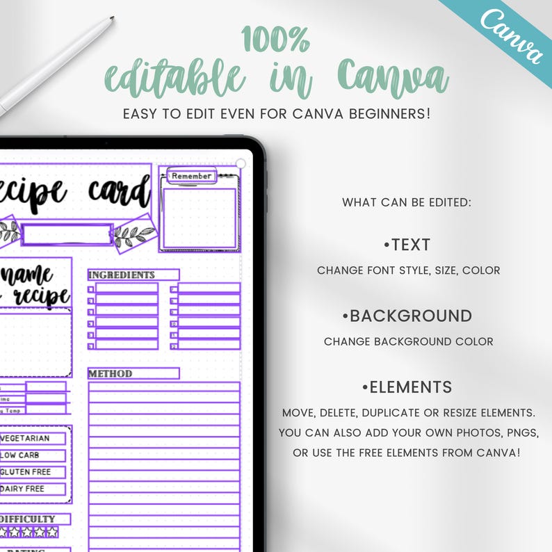 Printable Recipe Page, Blank Recipe Template, Recipe Sheet Planner ...