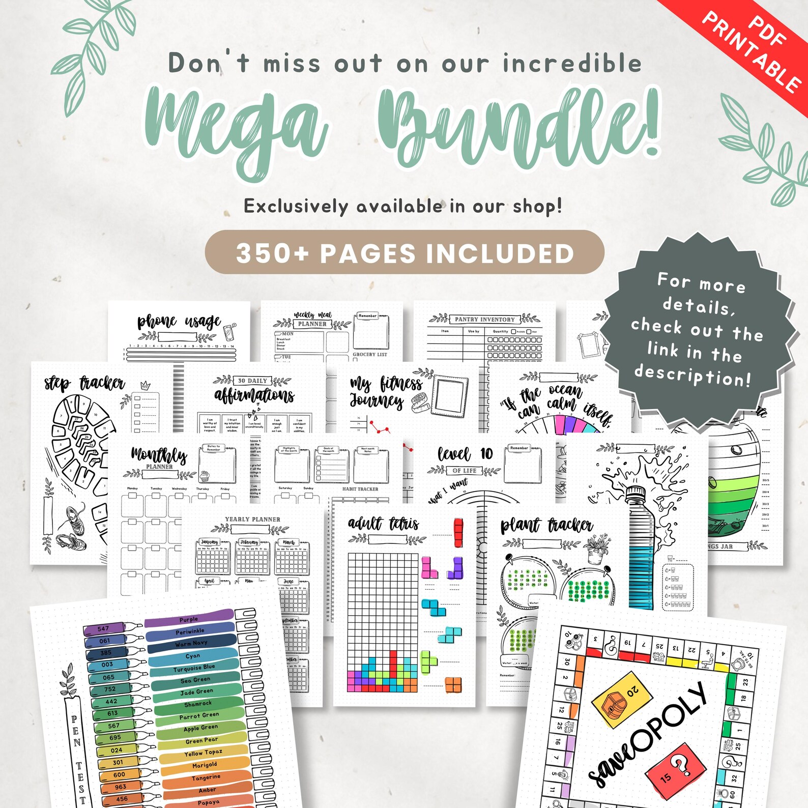 Printable Pen Test Page, Pen Tracker, Premade Journal Page, Marker Log ...