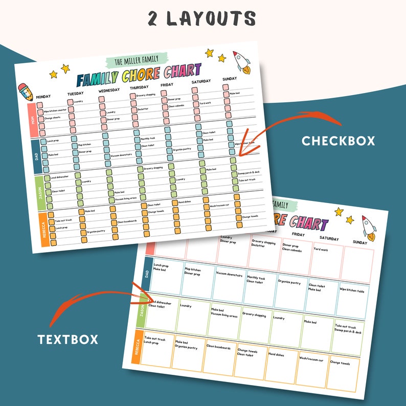 Editable Family Chore Chart Weekly Daily Tasks and Activities - Etsy