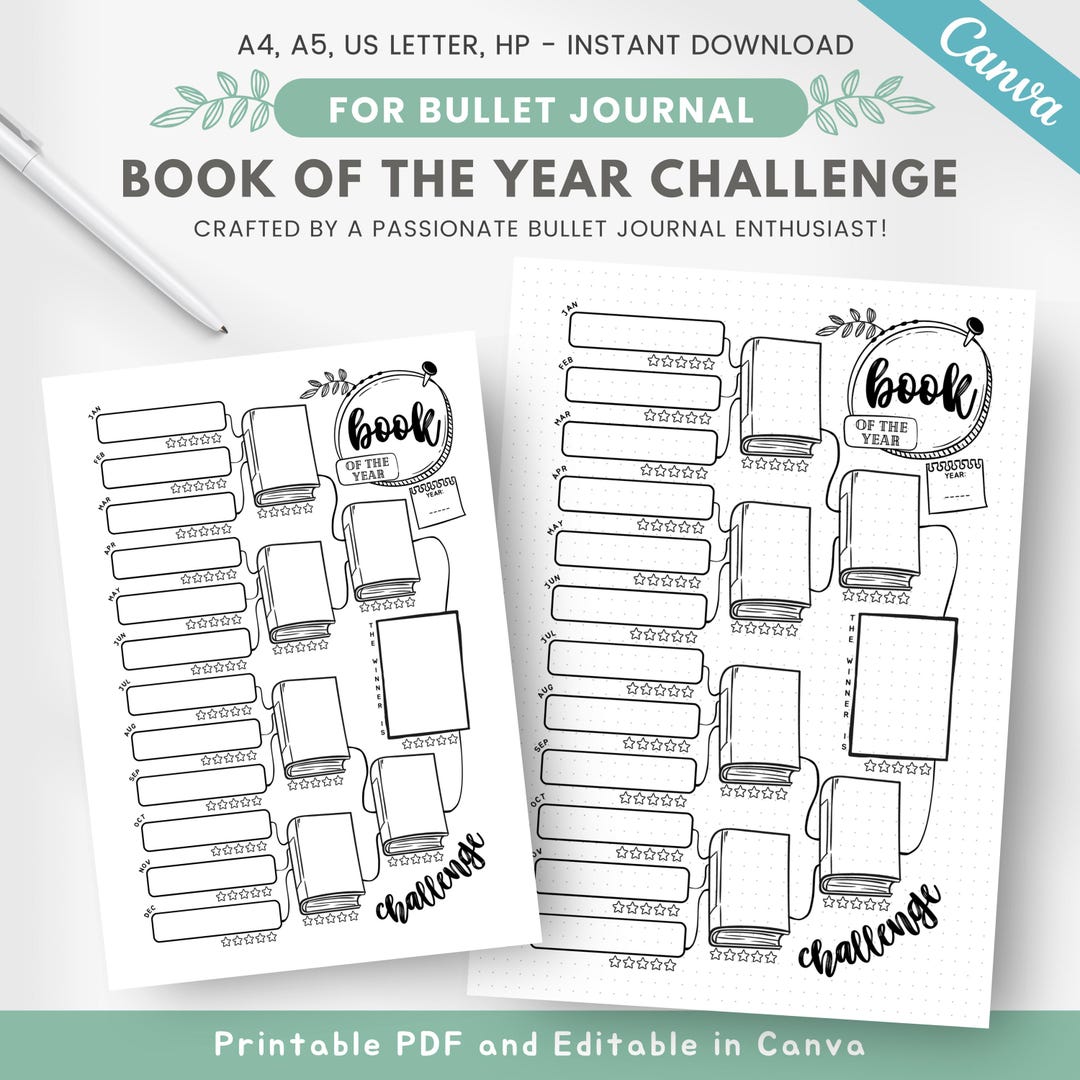 Book of the Year Challenge, Editable Book Bracket, Printable Reading ...