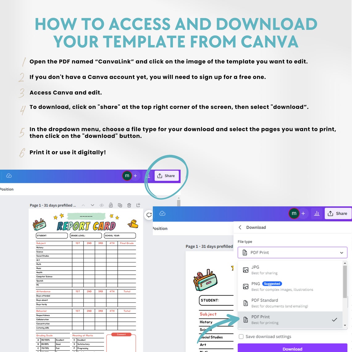 Fully Editable Homeschool Report Card for Kids, School Grade Card ...