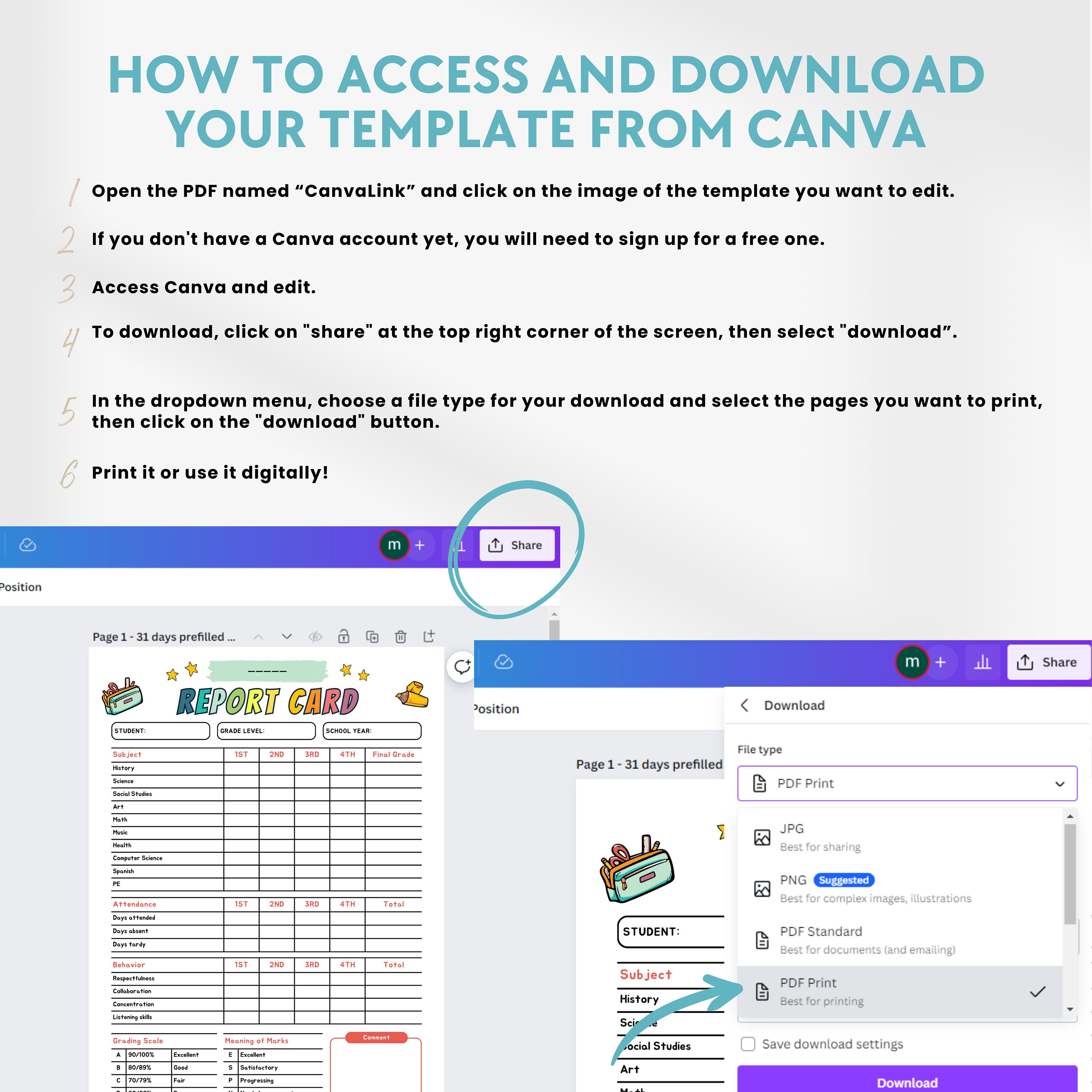 Fully Editable Homeschool Report Card for Kids, School Grade Card ...