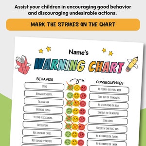 Editable Behavior Chart for Kids 3 Strikes Warning Chart - Etsy