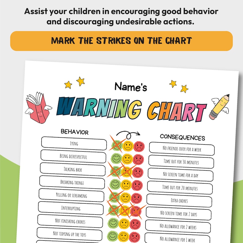 Editable Behavior Chart for Kids 3 Strikes Warning Chart - Etsy