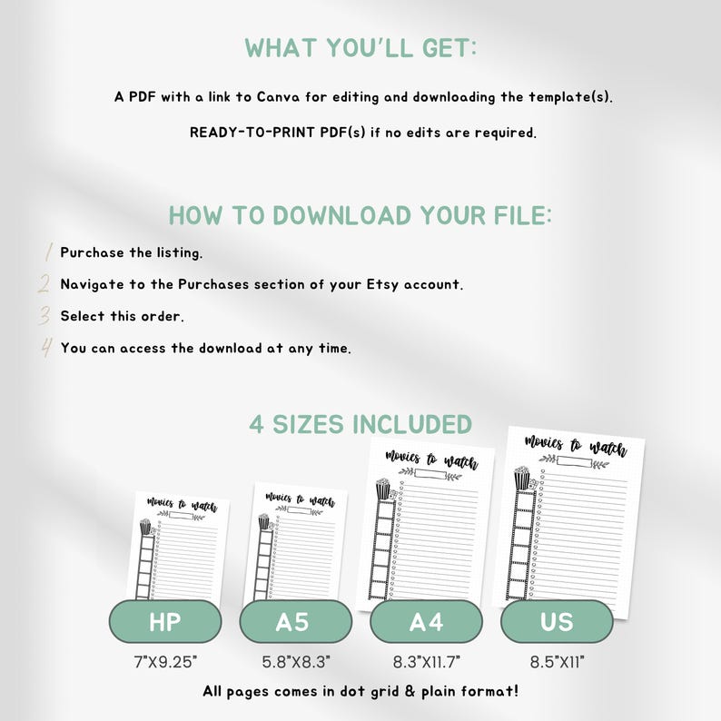 Printable Movies Watchlist, Movies to Watch Bullet Journal Page, Movies ...