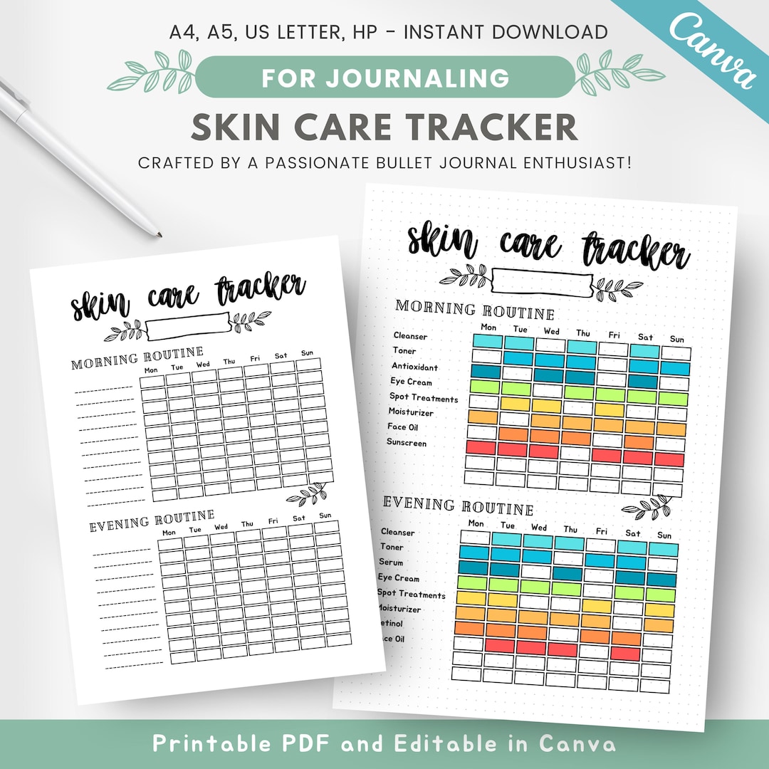 Weekly Skin Care Tracker, Morning - Evening Skin Care Routine, Beauty ...