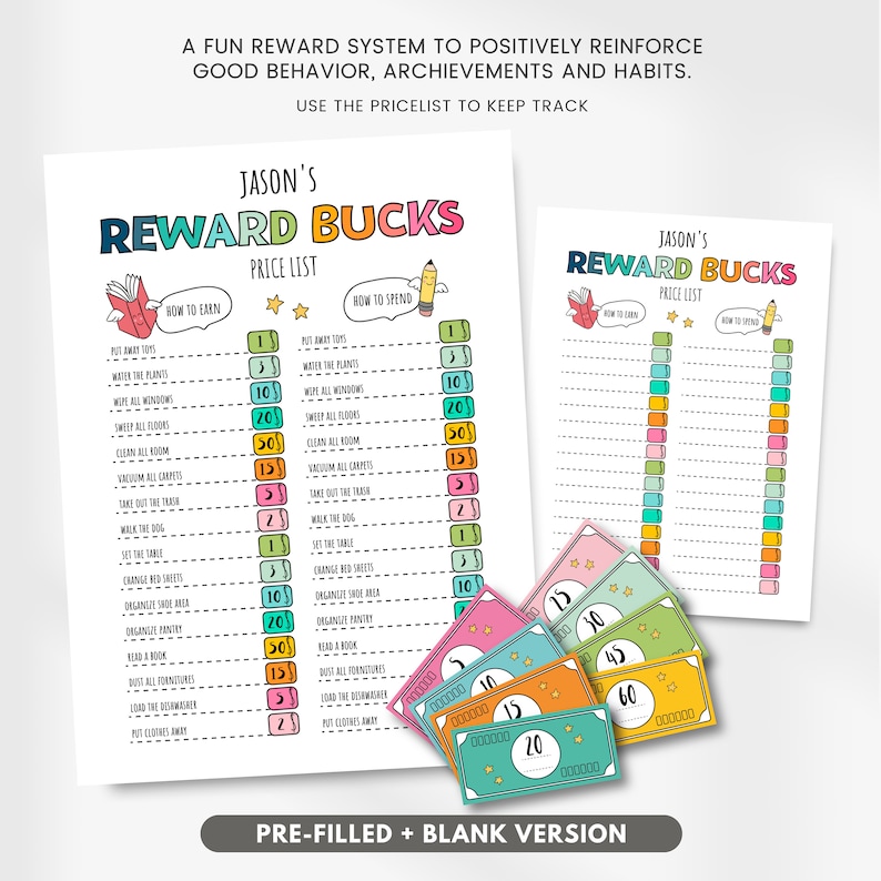 Editable Kids Reward Bucks, Mom Bucks, Kids Chore Chart, Pretend Money ...