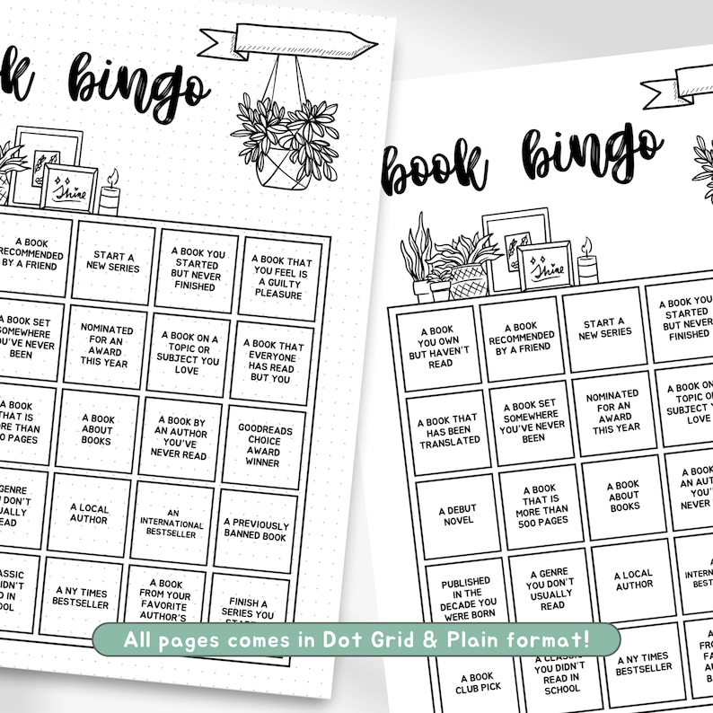 Printable Book Bingo Card, Reading Challenge, Reading Journal Page ...