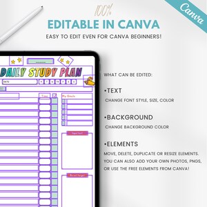 Editable Daily Study Plan for Kids, Daily Homework Planner, Kids Study ...