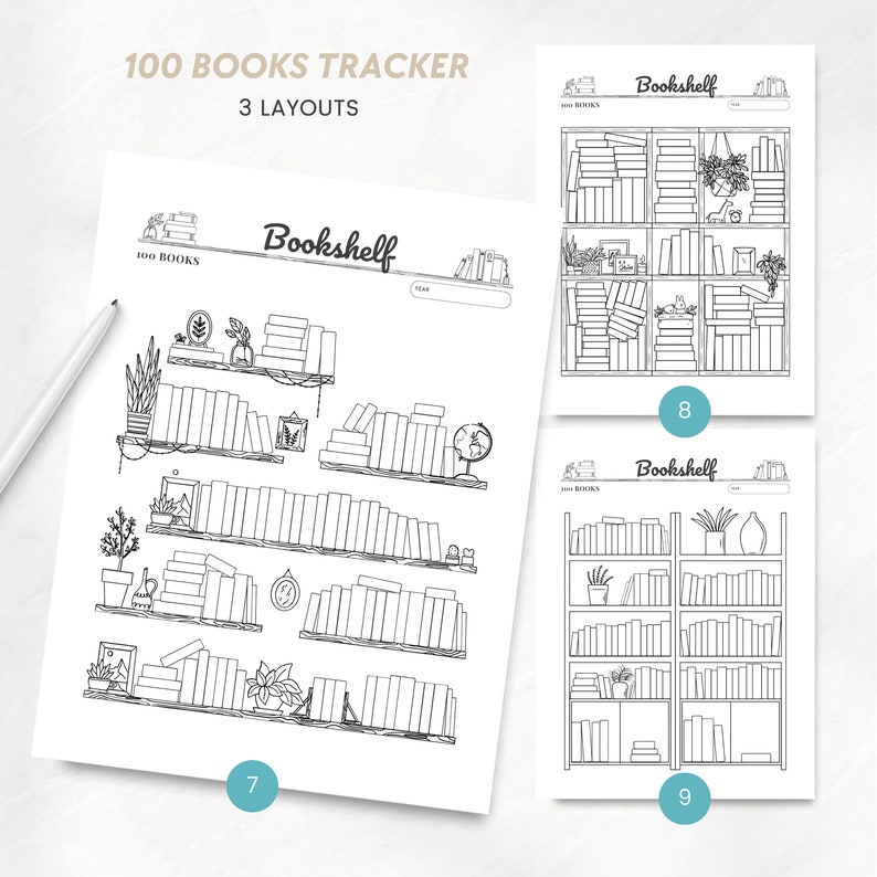 Editable Reading Tracker, Printable Bookshelf Bundle, 50 & 100 Books ...