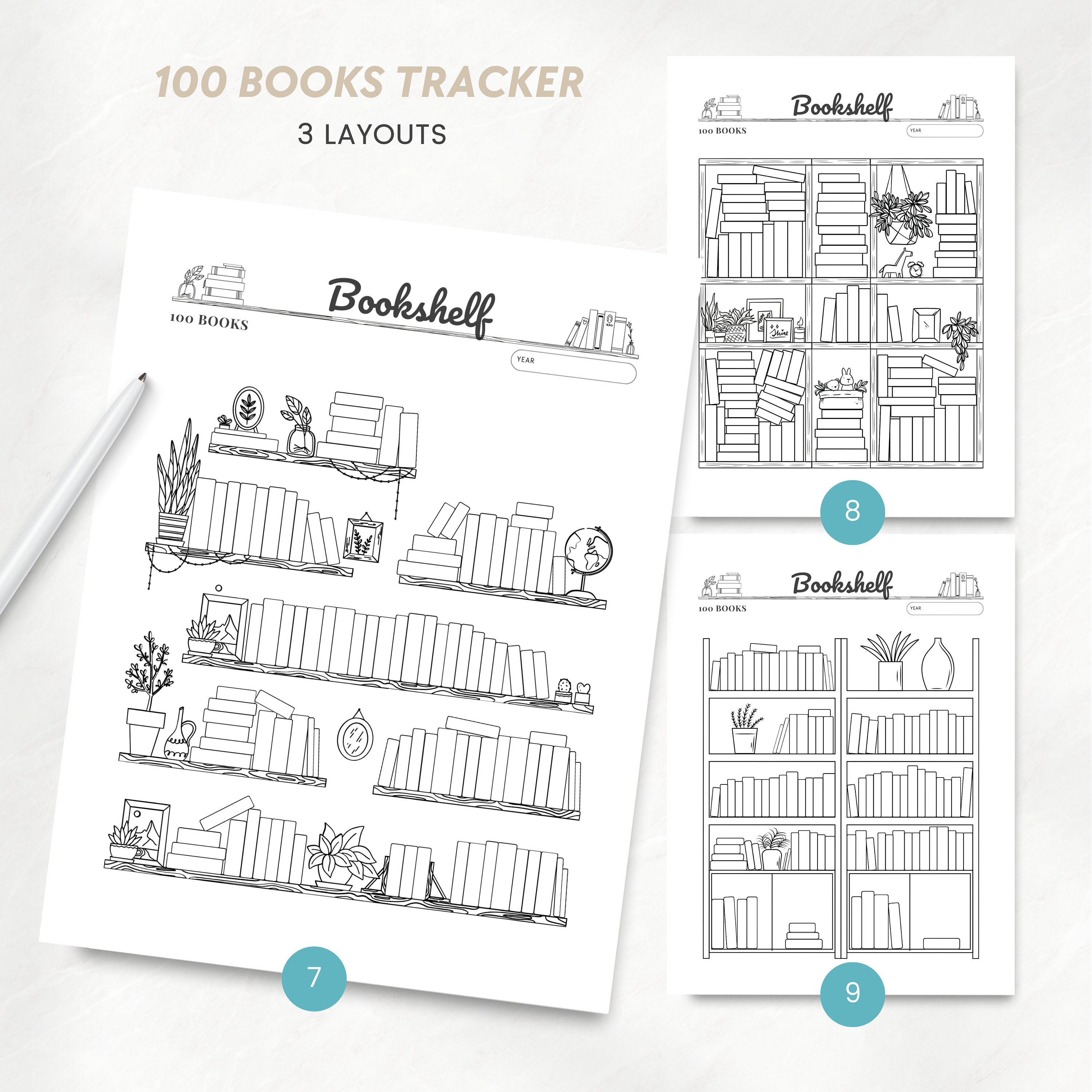 Editable Reading Tracker, Printable Bookshelf Bundle, 50 & 100 Books ...