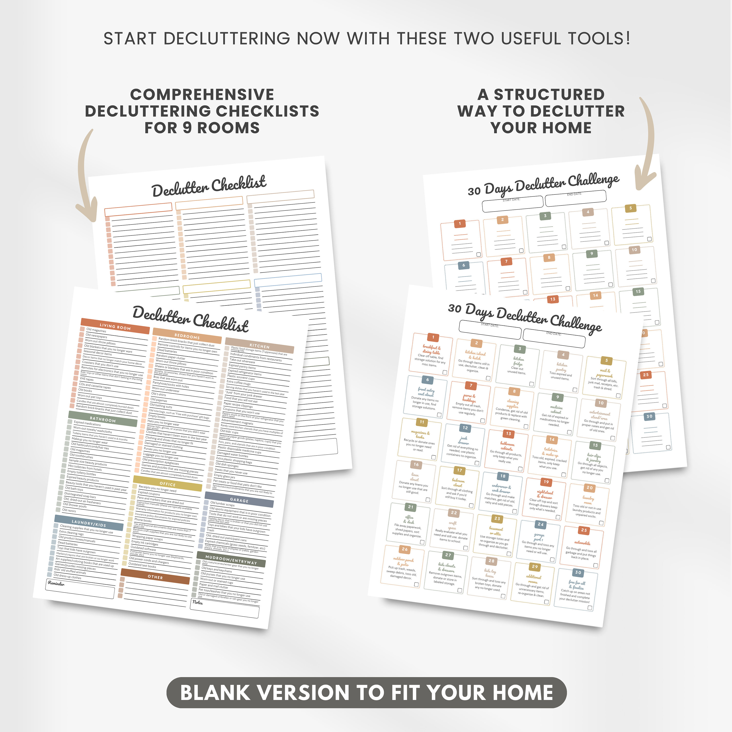 Printable 30 Days Declutter Challenge, Editable Declutter Checklist ...