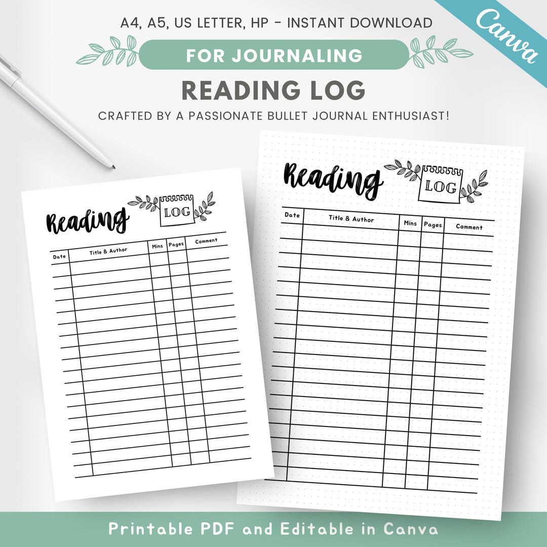 Daily Reading Log, Reading Tracker, Printable Planner Insert, Book ...
